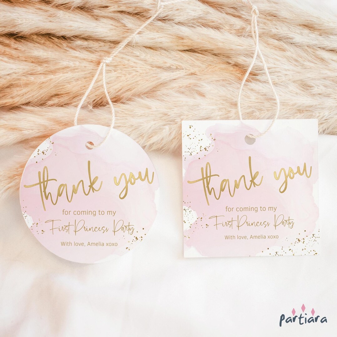 Pastel Pink Favor Gift Tag Girl 1st Birthday Princess Party Favors ...