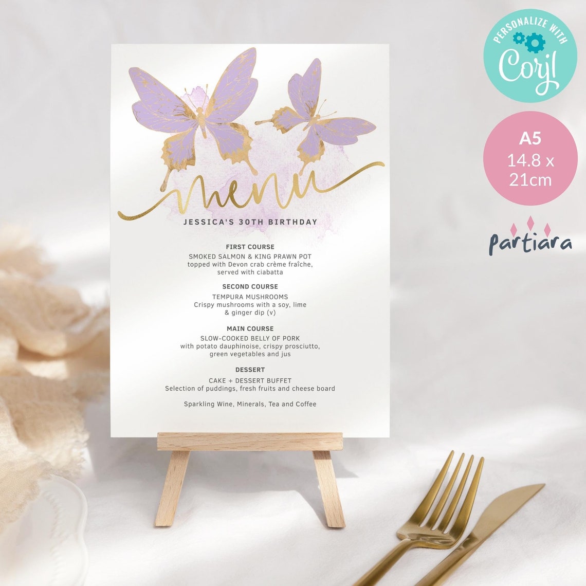 Butterfly Menu Template, Purple Baby Shower Butterflies Menu Card ...