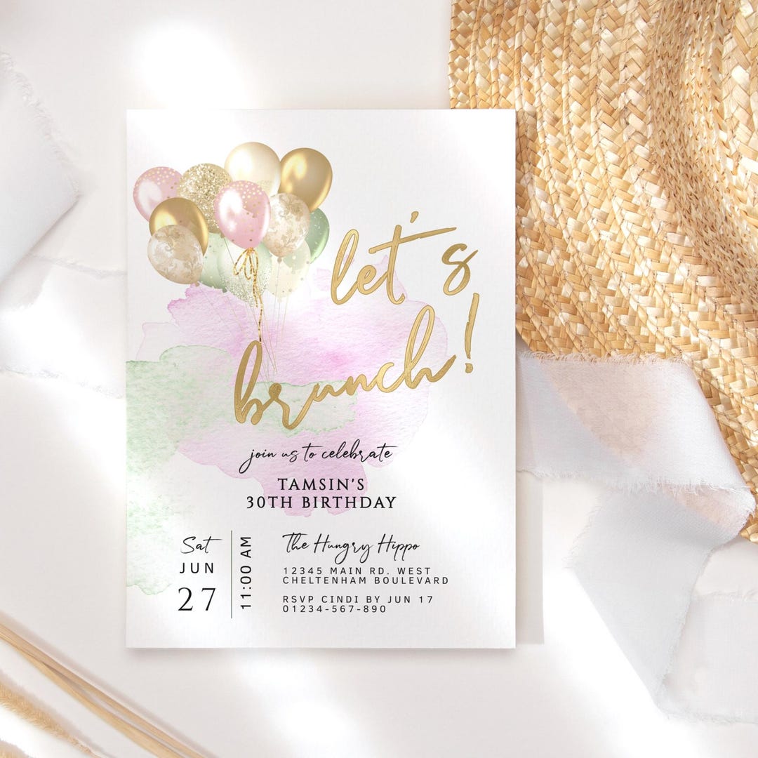 Brunch Invitation Template, Girl Birthday Party Invite Editable Digital ...
