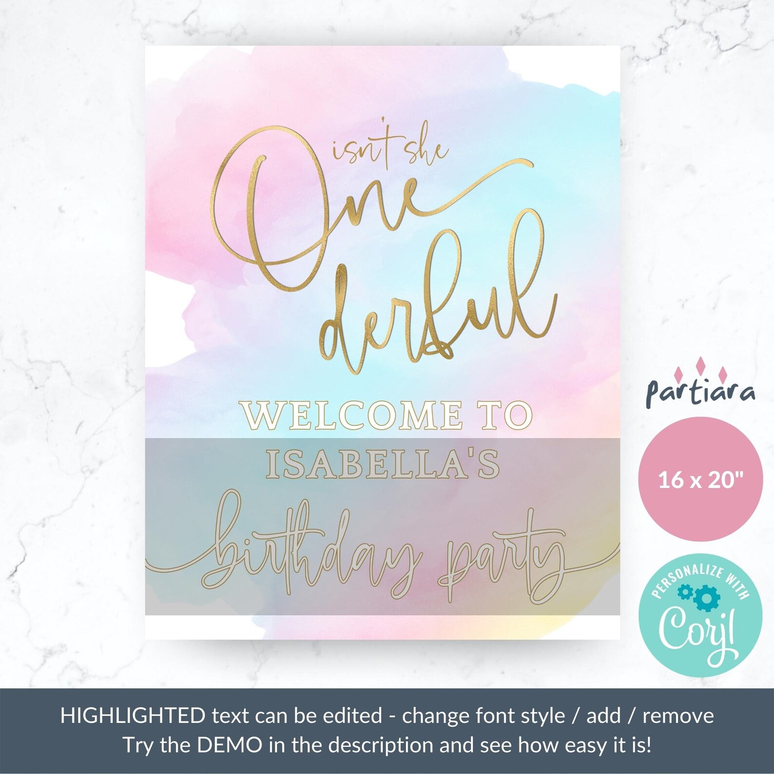Onederful Birthday Welcome Sign for Girls, Pastel Rainbow First Party ...