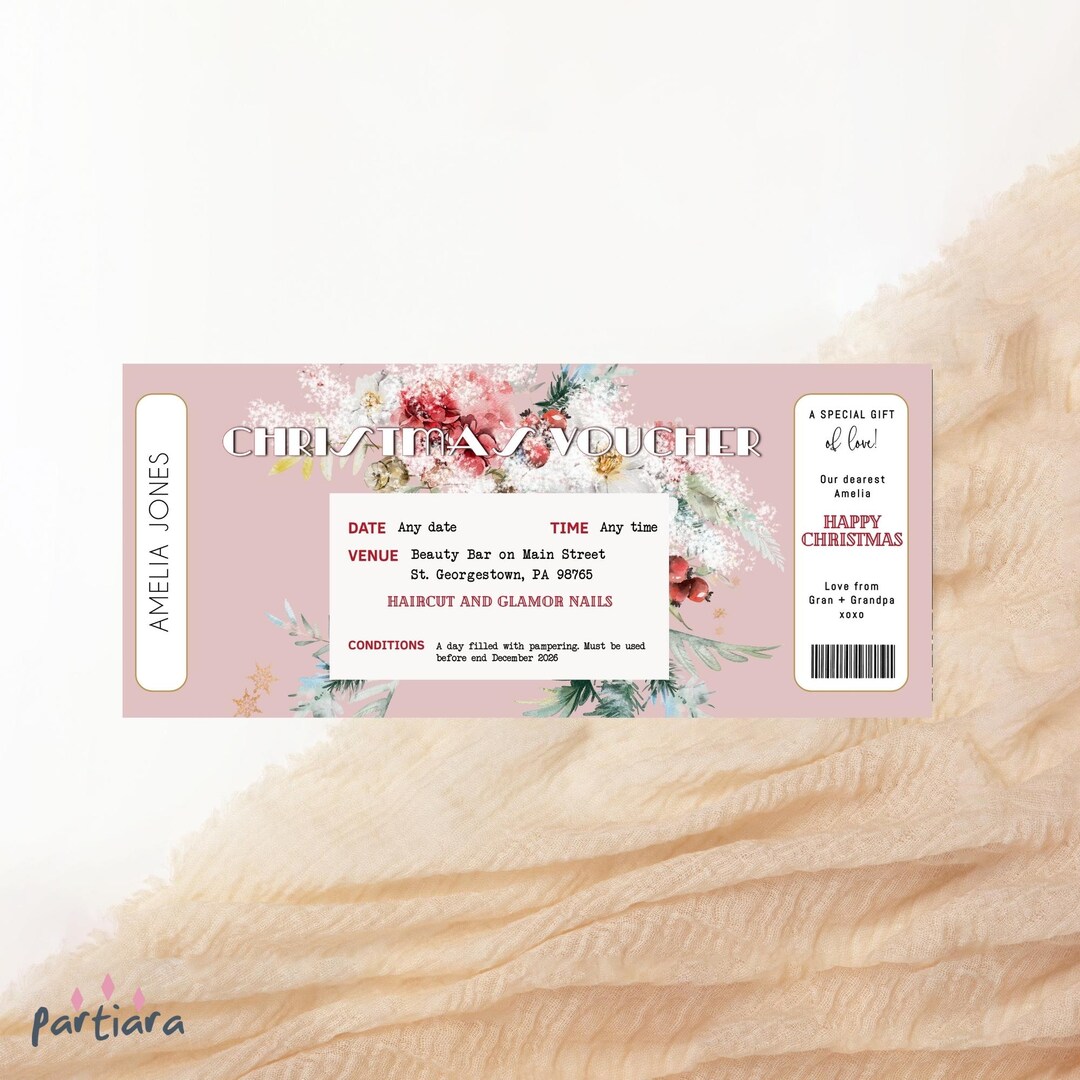 Christmas Gift Voucher Editable Template: Floral Christmas Gifts Card ...