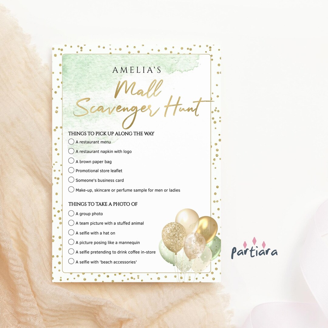 Mall Scavenger Hunt Game, Girls Birthday Shopping Activity Printable ...