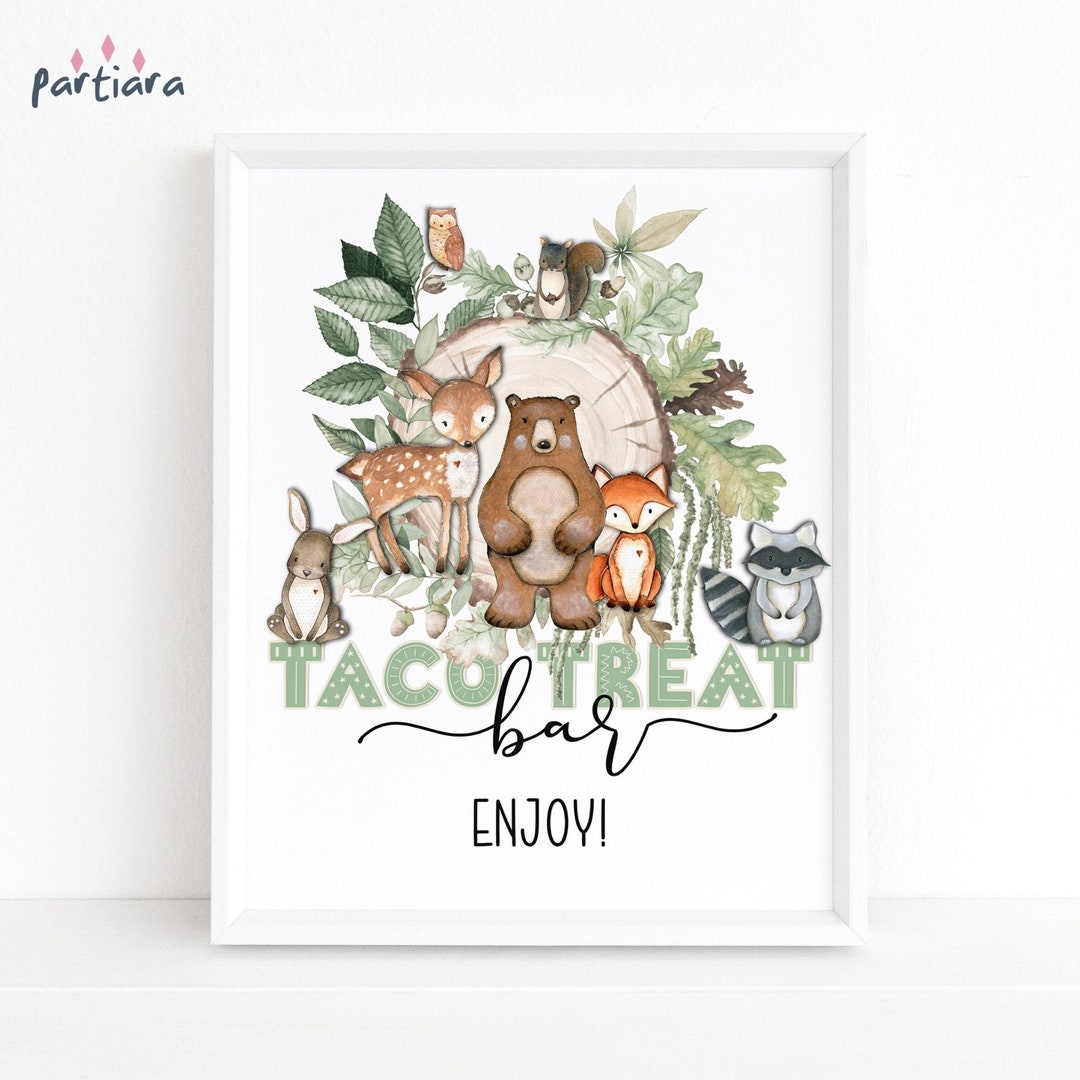 Woodland Taco Bar, Baby Shower Woodland Animals Party Table Decor ...