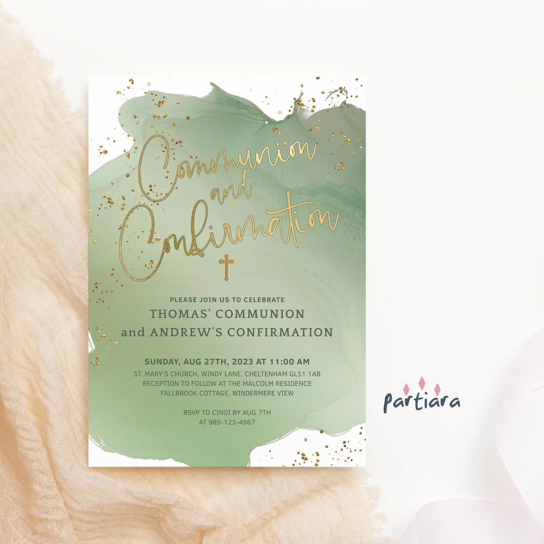 First Communion and Confirmation Invitation, Joint Celebration for Boys ...