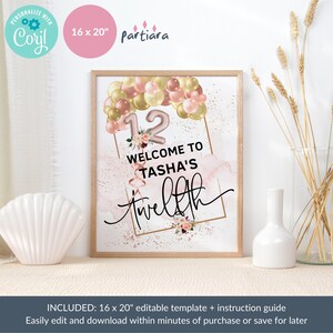 Girls 12th Birthday Sign Welcome Party Poster Board Printable - Etsy