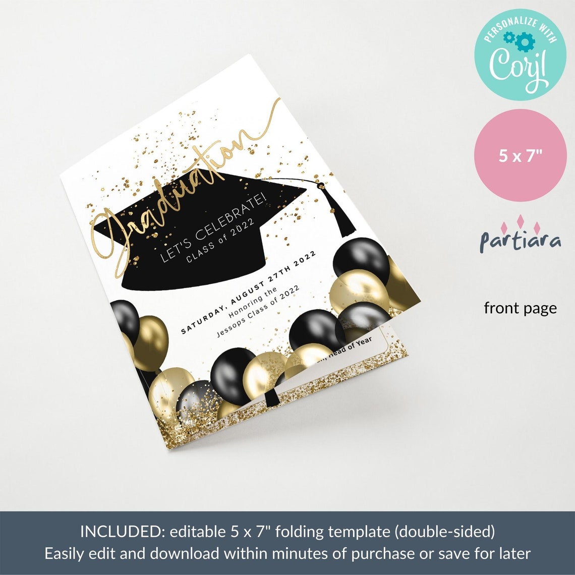 Graduation Program Self Editable Black and Gold College High - Etsy