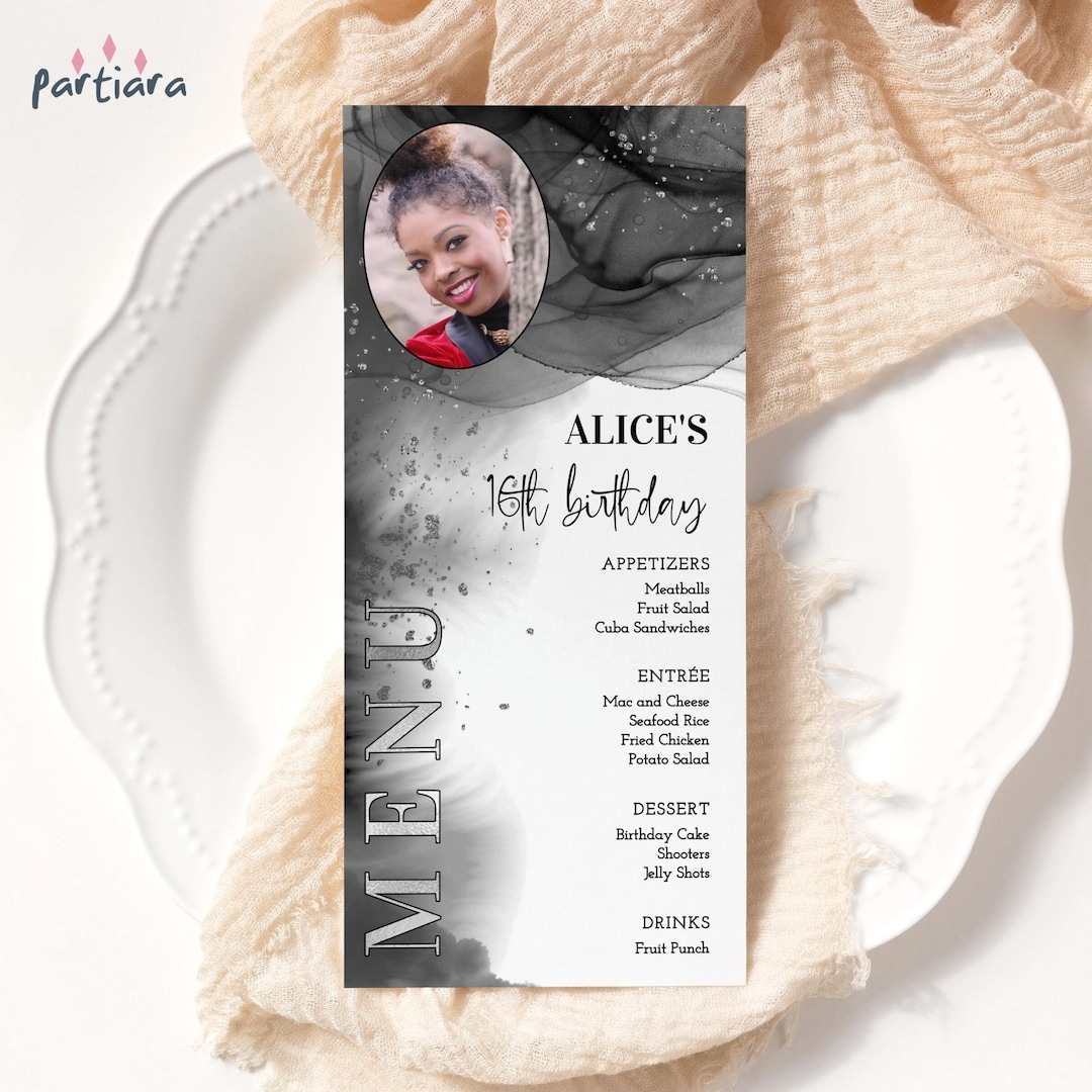 Teens Birthday Menu Card Printable Boys or Girls Photo Table - Etsy