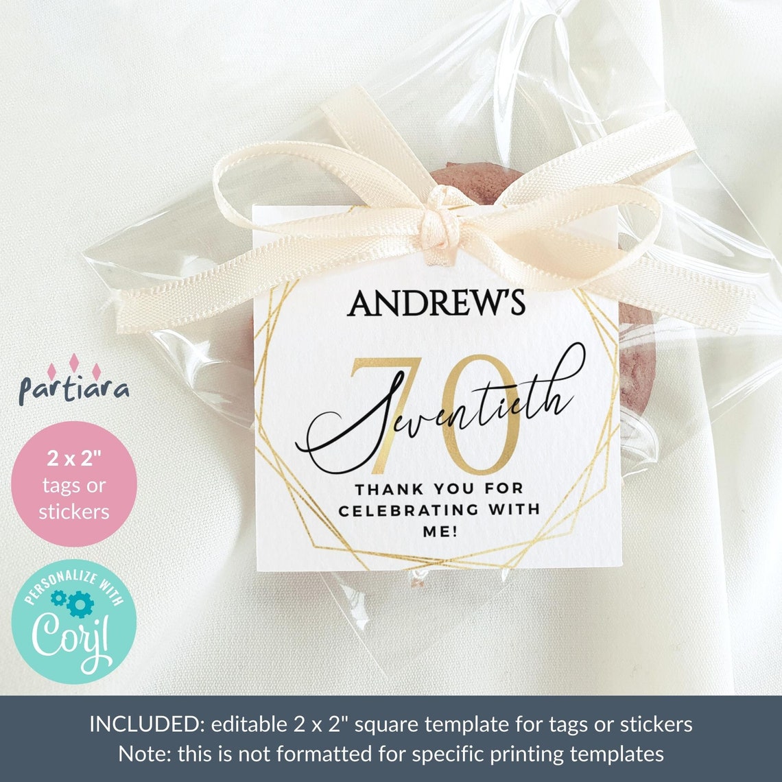 Black Gold 70th Birthday Favor Gift Tag Printable Men or Ladies Dinner ...