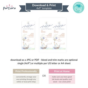 Nautical Menu Boy Baptism 1st Birthday Party Table Menus Printable Blue ...