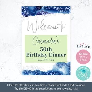 Blue Silver Welcome Sign, Birthday Party Welcome Board, Men or Ladies ...