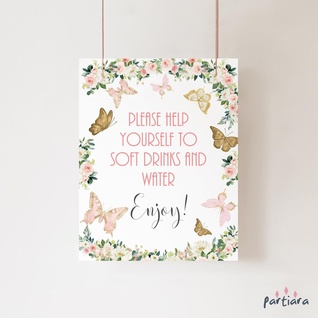Butterfly Party Sign Printable, Birthday Refreshments Sign, Food ...
