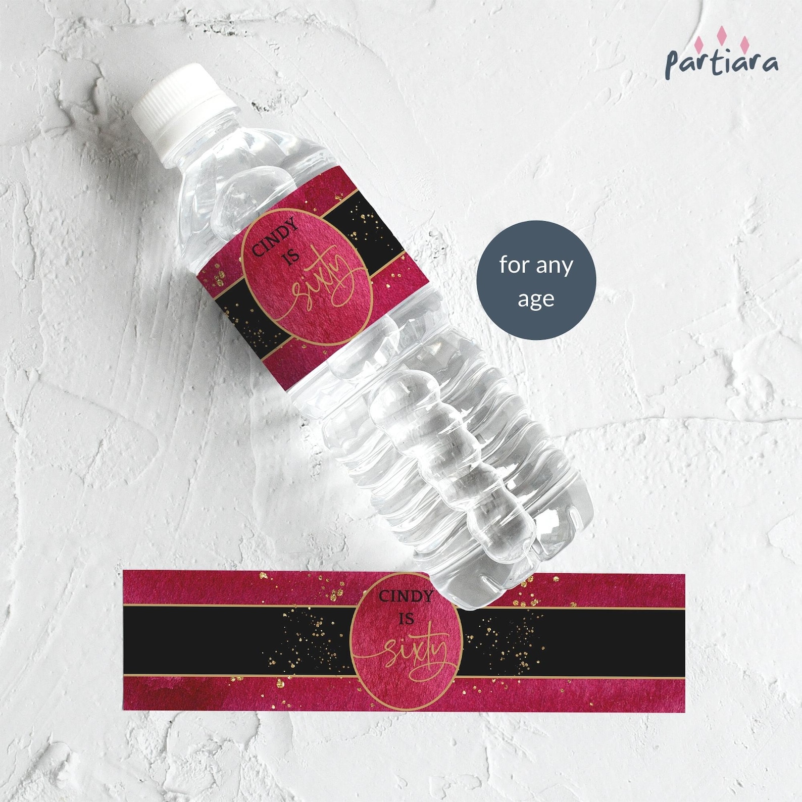 Red Gold Water Bottle Labels Printable Ladies Birthday Party - Etsy