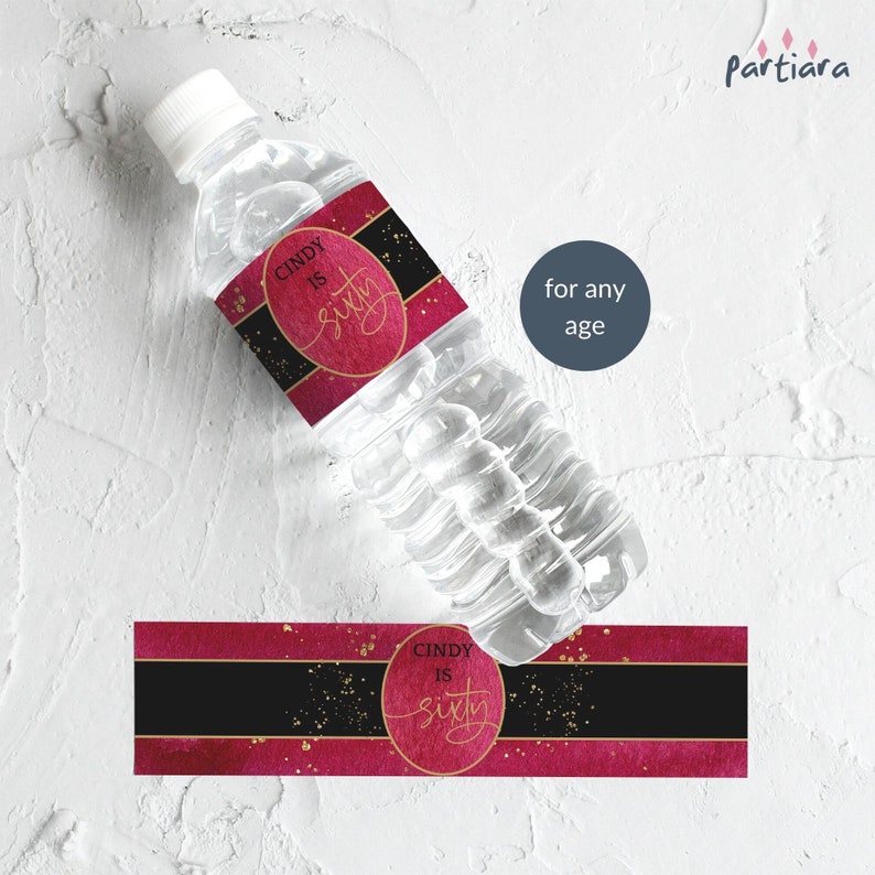 Red Gold Water Bottle Labels Printable Ladies Birthday Party - Etsy
