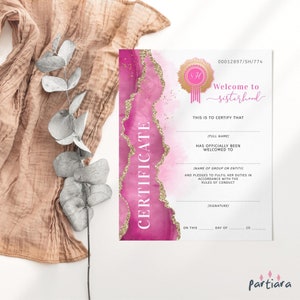 Ladies Certificate Printable Awards Teen Girl Fuchsia Pink Gold Decor ...