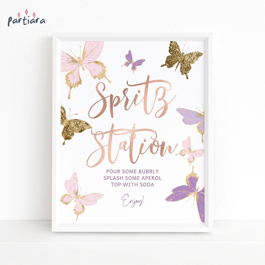 Bridal Butterflies Spritz Bar Table Sign Printable Blush Pink Purple ...