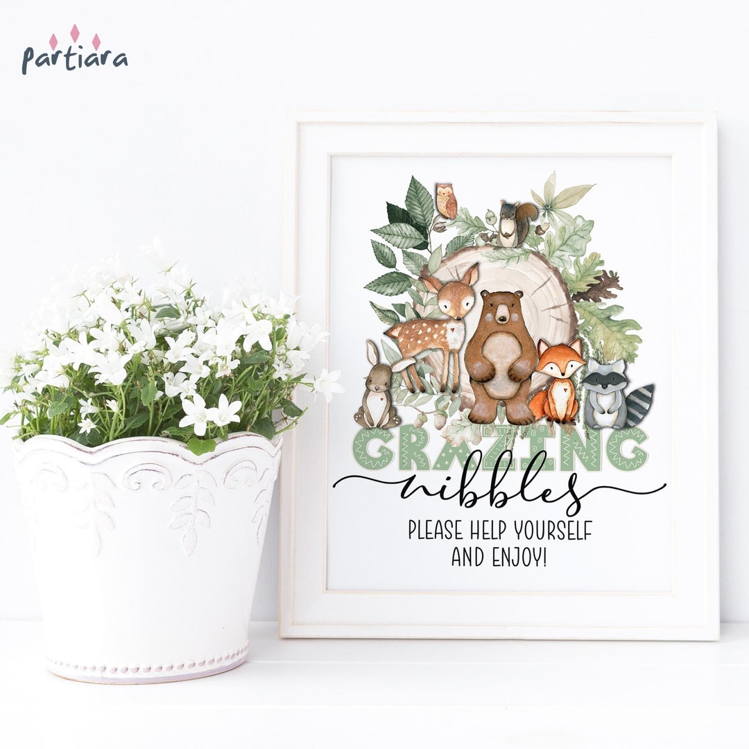 Editable Woodland Animals Grazing Food Table Sign Printable Boy Girl ...