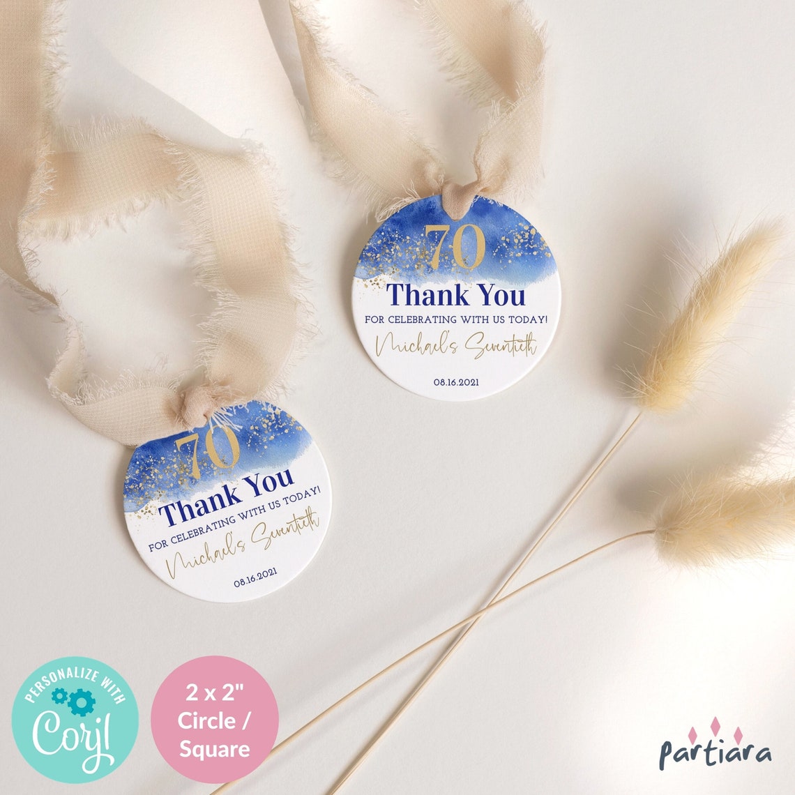 Royal Blue and Gold Favor Tags Printable Adult Birthday Party - Etsy