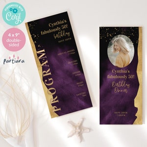 Purple Birthday Program Template, Editable Photo Programs Card ...