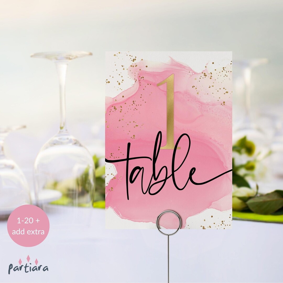 Pink Gold Table Number Cards Girl Baby Shower Seating Decor Printable ...