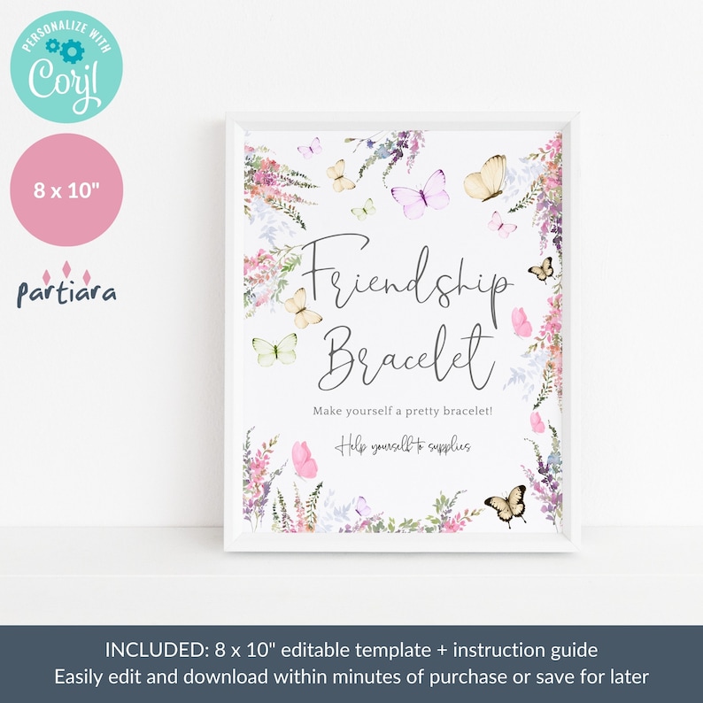 Make a Bracelet Sign, Wildflower Butterfly Party Favor Gift Table ...
