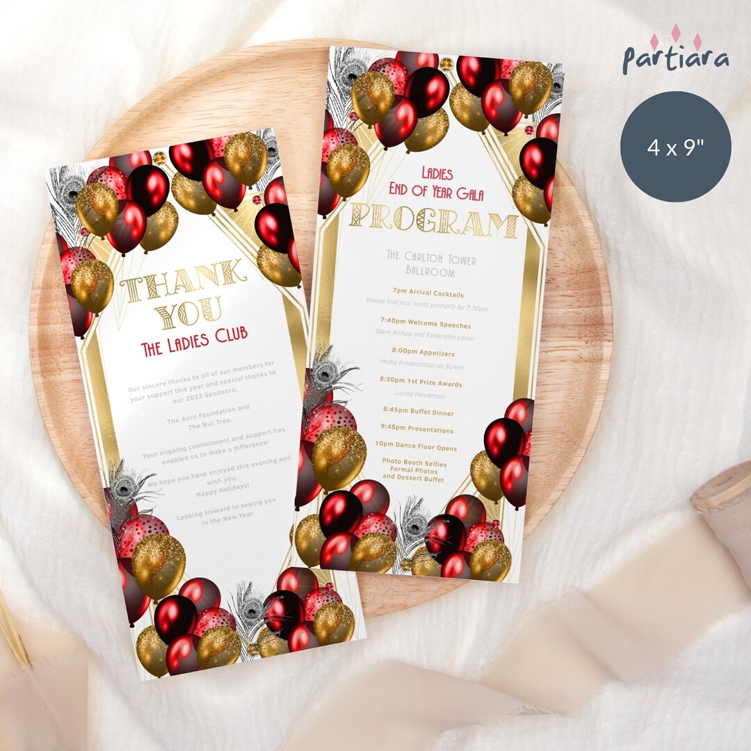 Great Gatsby Theme Program Card and Thank You Editable - Etsy