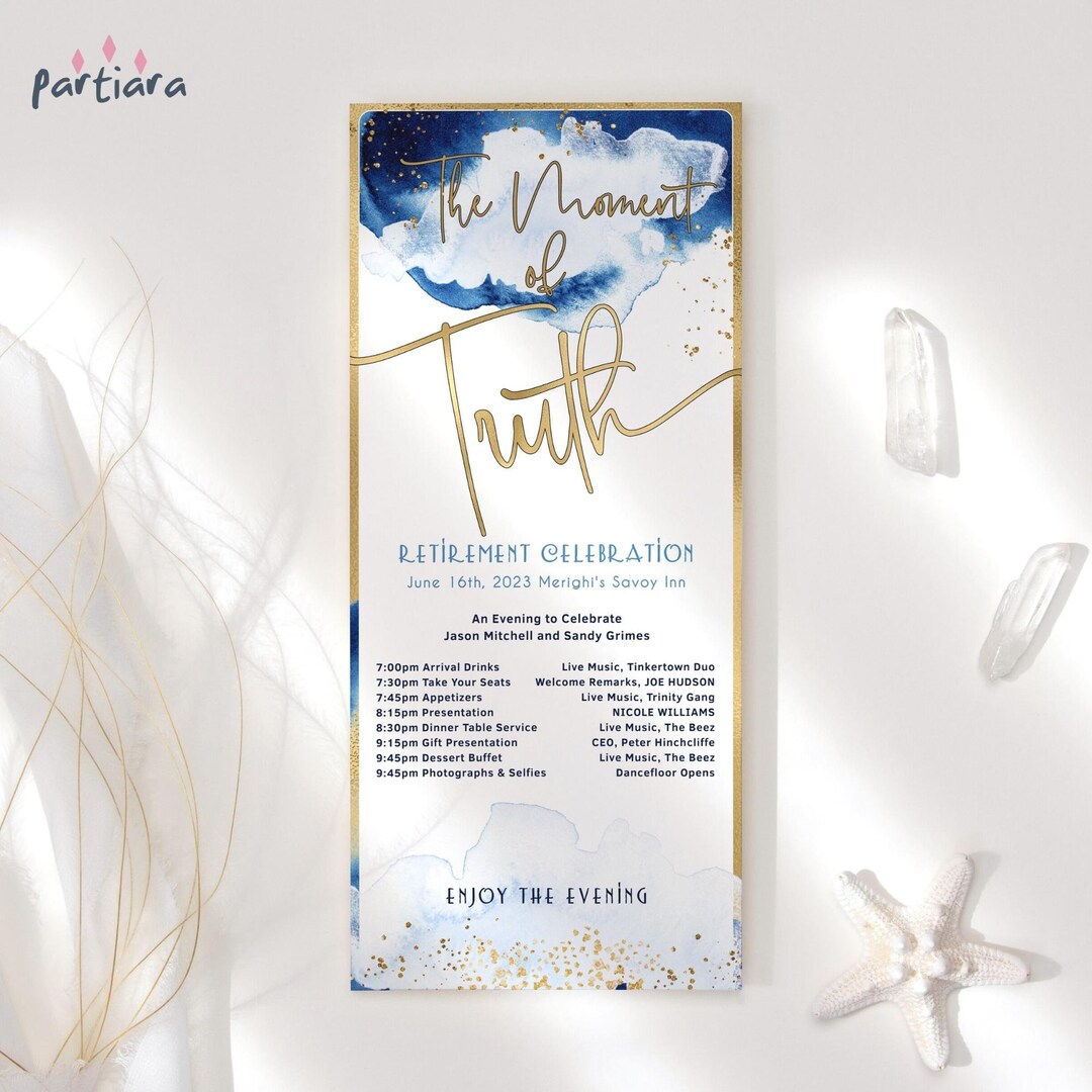 Birthday Program Moment of Truth Party Programs Royal Blue and Gold Men ...