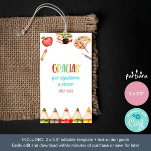 Teacher Appreciation Tag Spanish Editable Template, End of School Thank You Gift Tags Printable ...