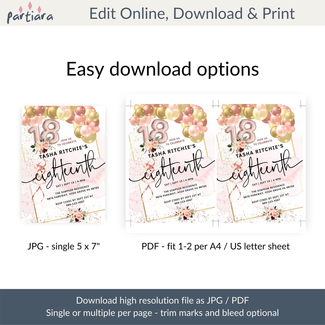 18th Birthday Invitation Girl Rose Gold Blush Pink Balloons - Etsy