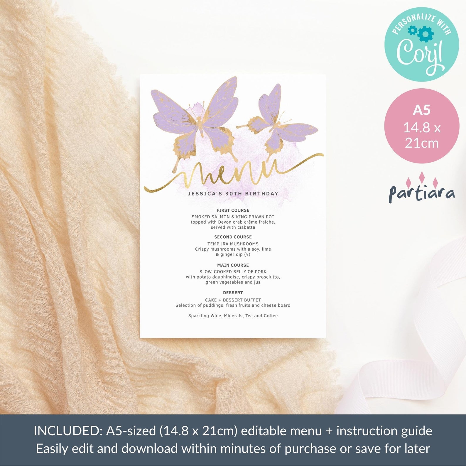 Butterfly Menu Template, Purple Baby Shower Butterflies Menu Card ...