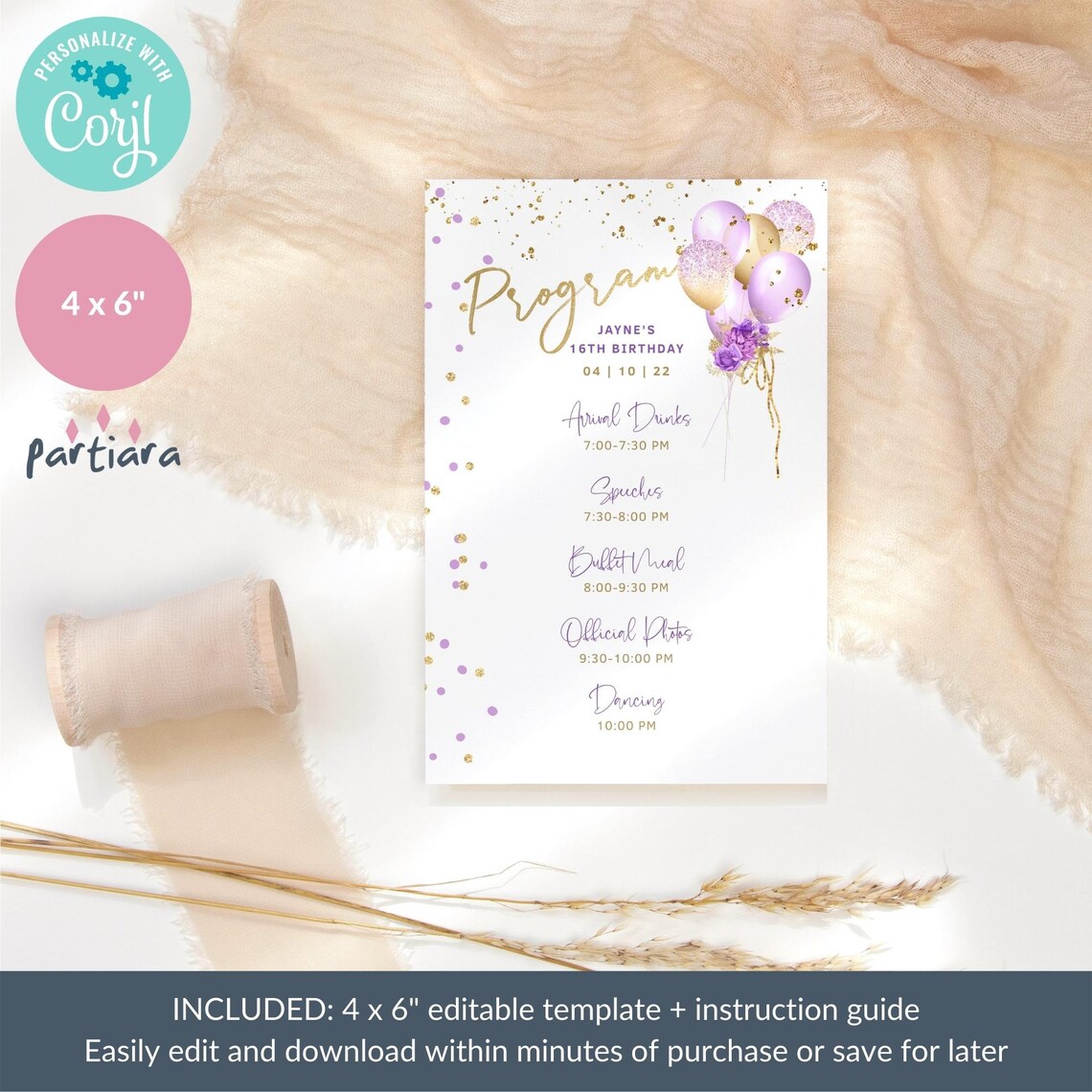 Ladies Birthday Party Program Template Printable Lilac Purple - Etsy