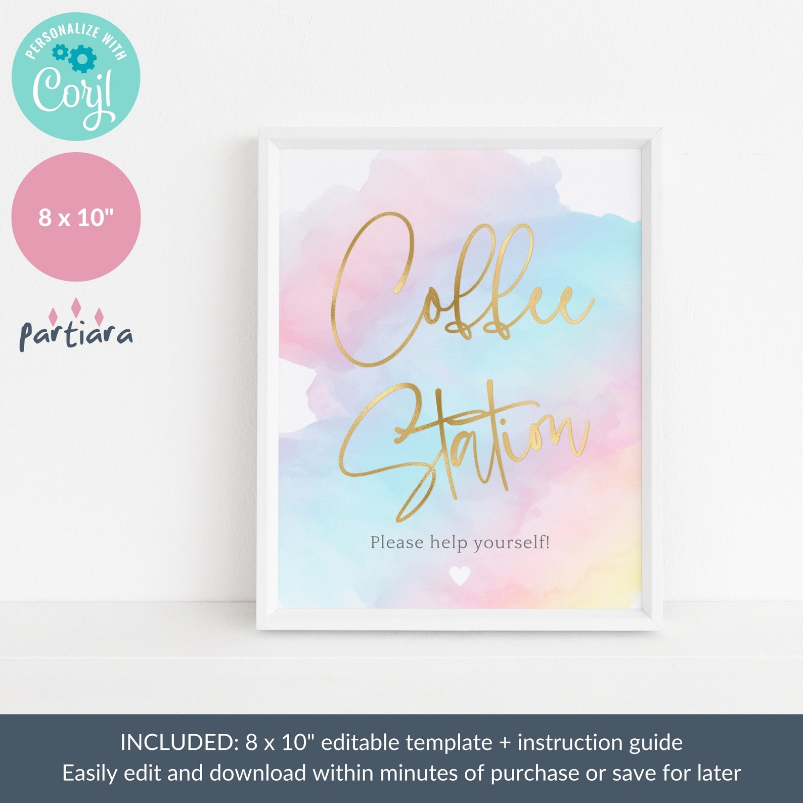 Pastel Coffee Table Sign, Rainbow Birthday Station Poster Decor ...
