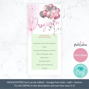 Sweet 16 Program Template, Pink Birthday Programs Printable, Table ...