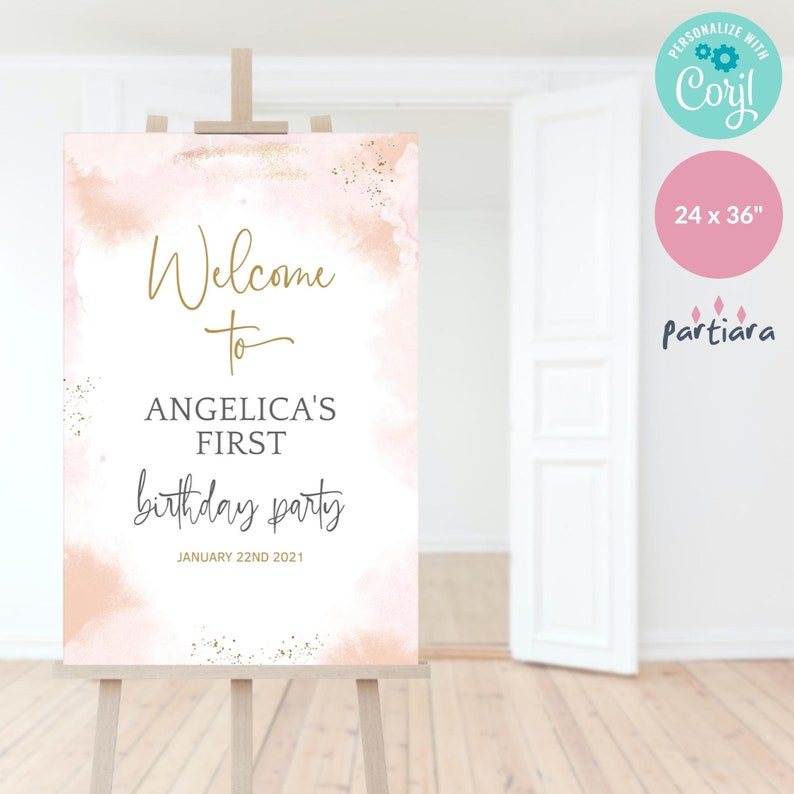 Blush Pink Gold Birthday Welcome Sign Printable Ladies Teens - Etsy