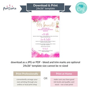 Hot Pink Brunch Menu, Ladies Birthday Brunch Party Welcome Menu Sign ...