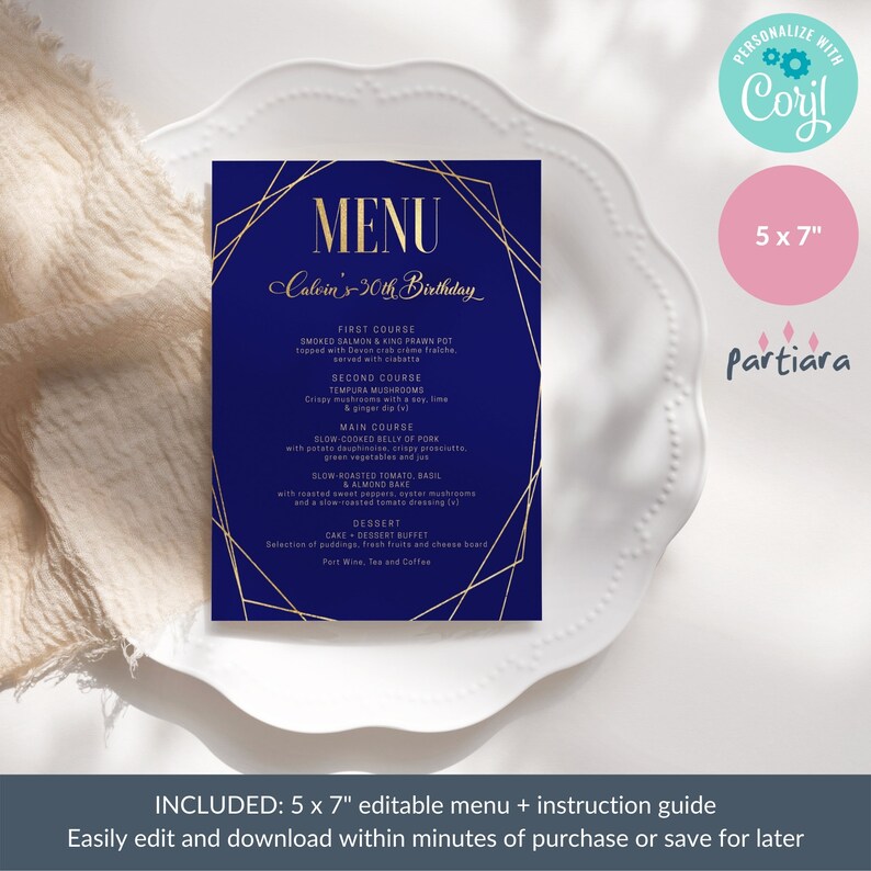 Editable Menu Card Template Birthday Party Menus Wedding - Etsy UK