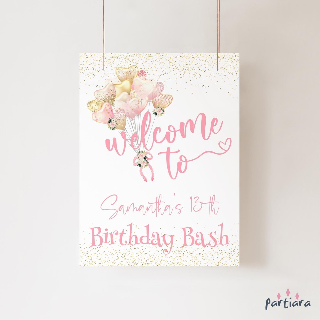 Birthday Balloons Welcome Sign for Girls, Teen Girls Welcome Poster ...