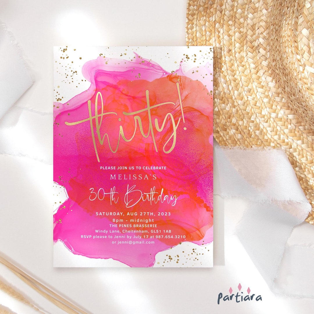 Hot Pink Orange 30th Birthday Invite Digital Download Editable Template ...