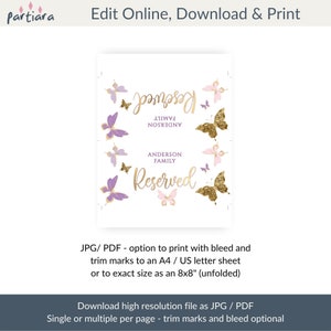 Reserved Table Sign Butterfly Party Decor Printable, Quinceanera ...