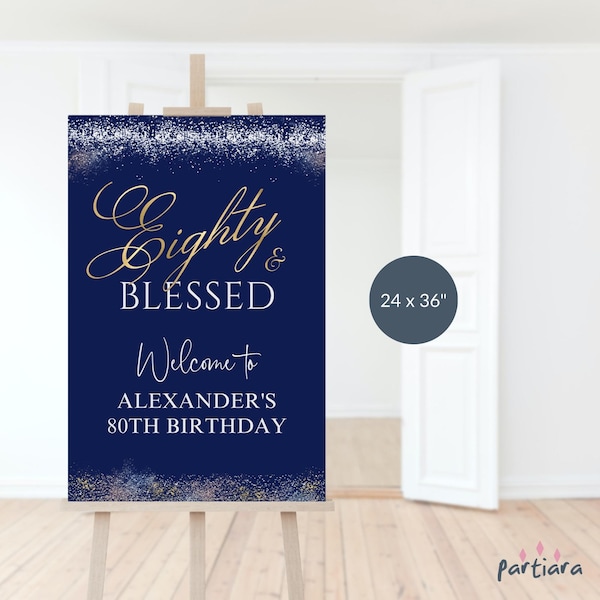 Navy Blue and Silver 80th Birthday Backdrop - Etsy