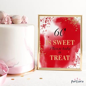 Red Birthday Treats Sign, 60th Party Poster Decor Printable, Ladies 60 ...