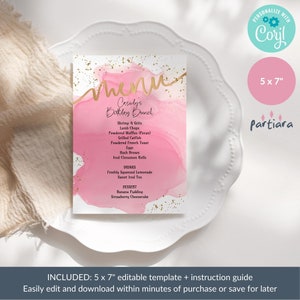 Candy Pink Menus Editable Teen Girl Birthday Brunch Menu Card Printable ...