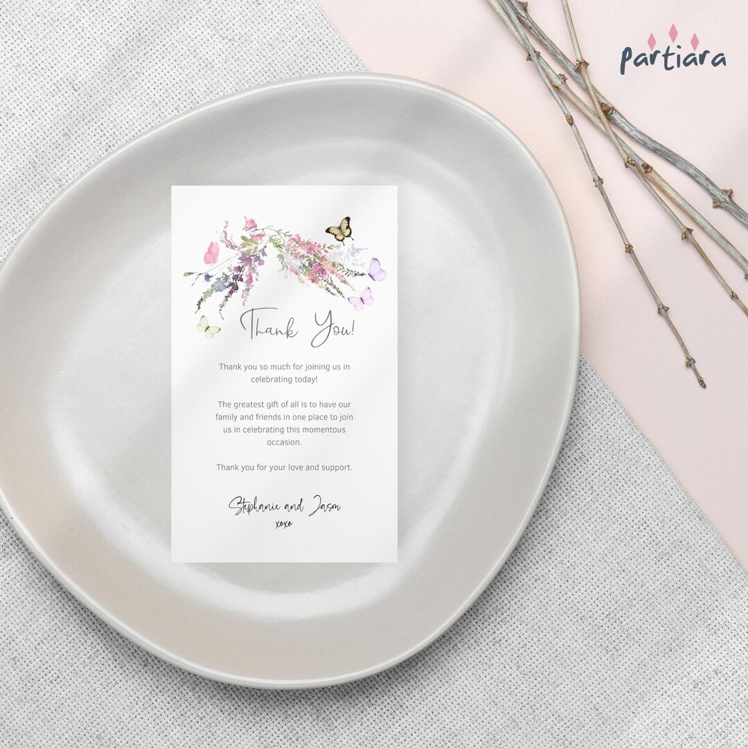 Butterfly Thank You Plate Setting Card Printable, Girls Birthday ...