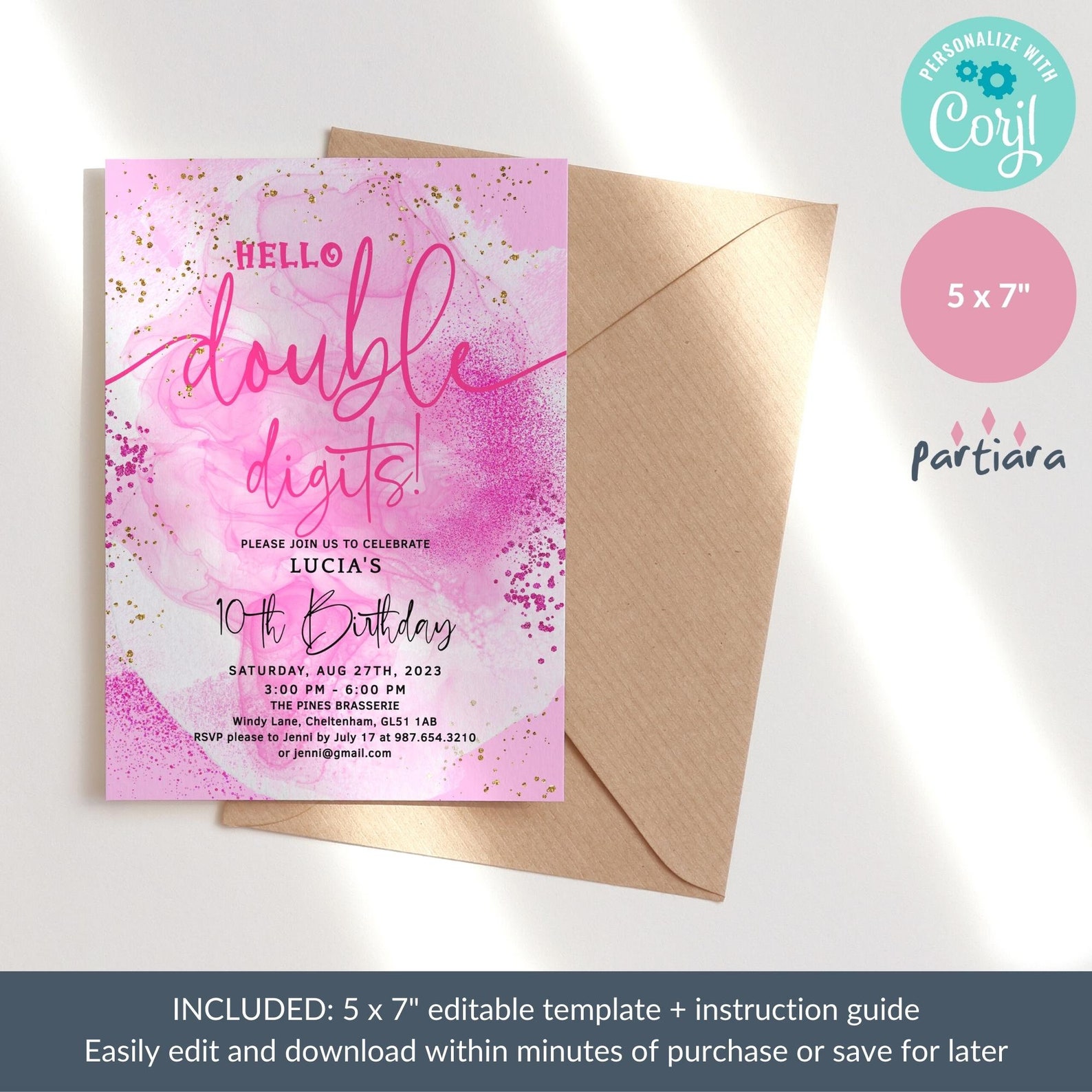10th Birthday Invite Girl Double Digits Disco Party Invitation ...