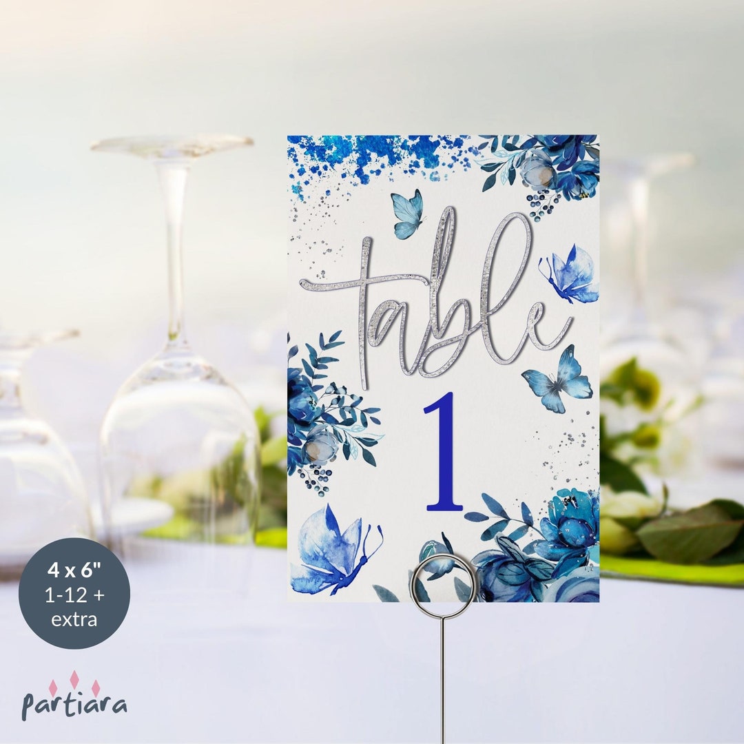 Butterfly Table Numbers Royal Blue Silver Birthday Party Tables ...
