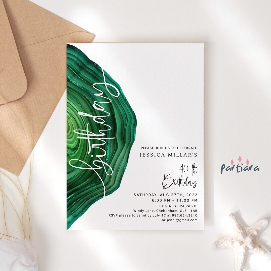 Emerald Birthday Invite Printable Minimalist Party Invitation - Etsy