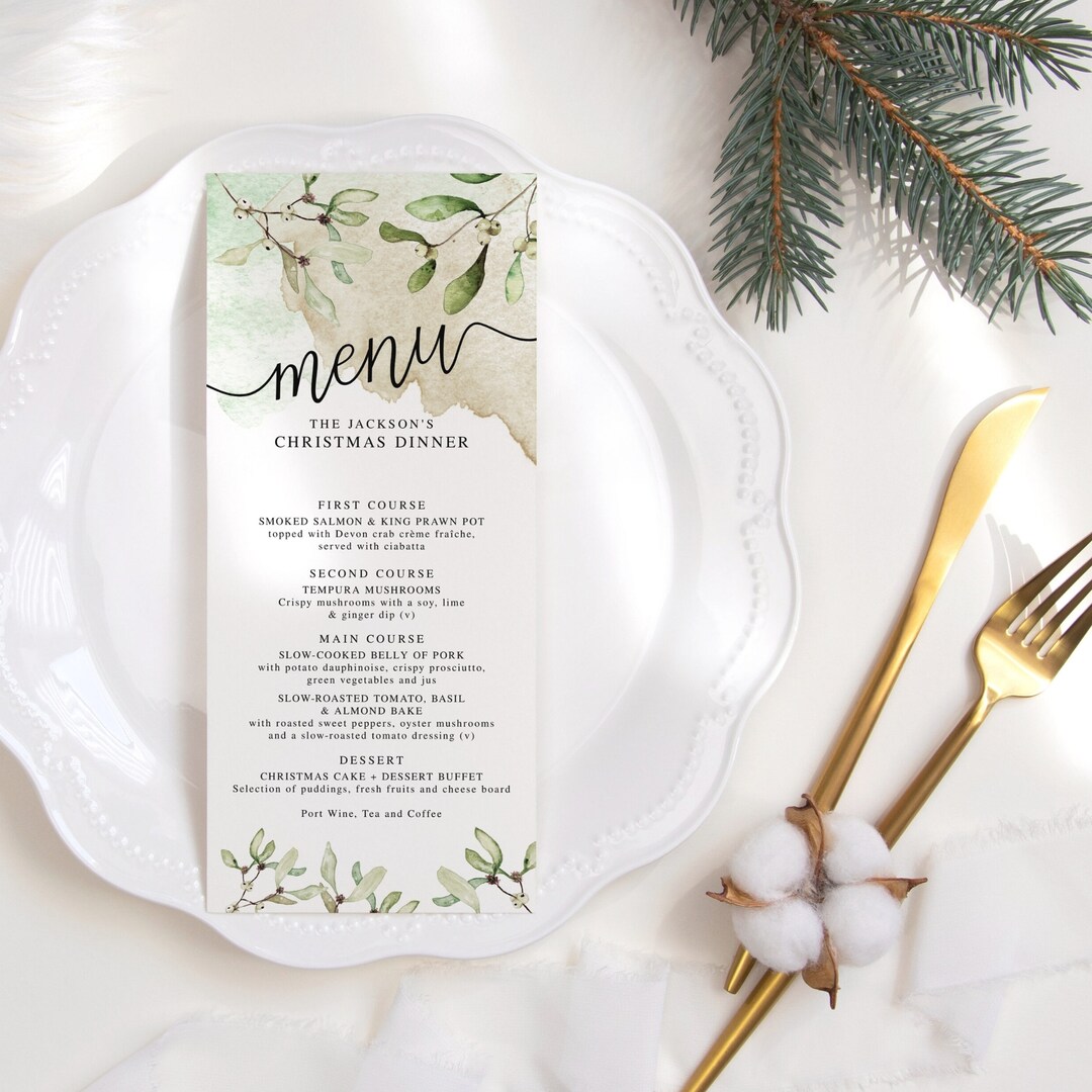 Christmas Menu Template, Greenery Place Setting Menus Printable ...