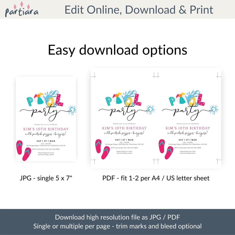 Girls Pool Party Invitation Birthday Swimming Invites - Etsy