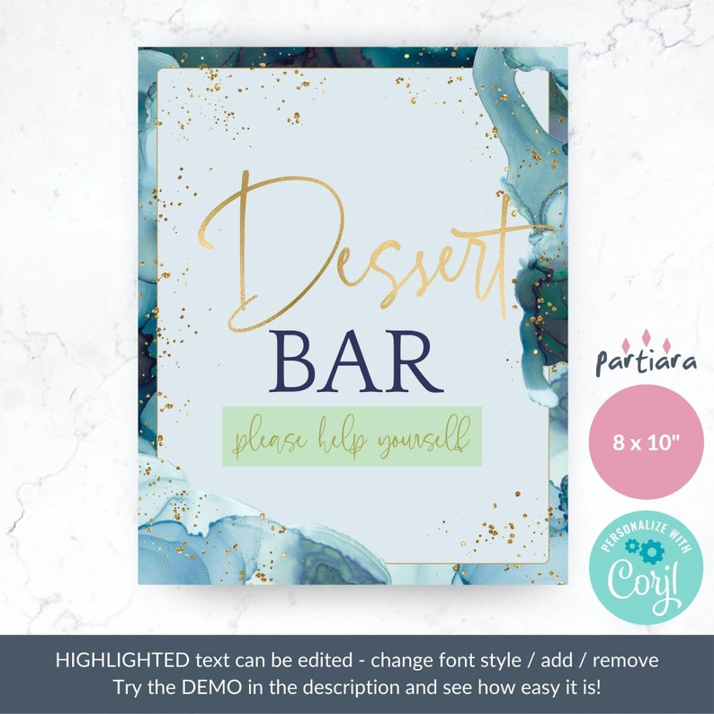 Editable Dessert Bar Sign Printable Ladies Birthday Lunch Party Table ...