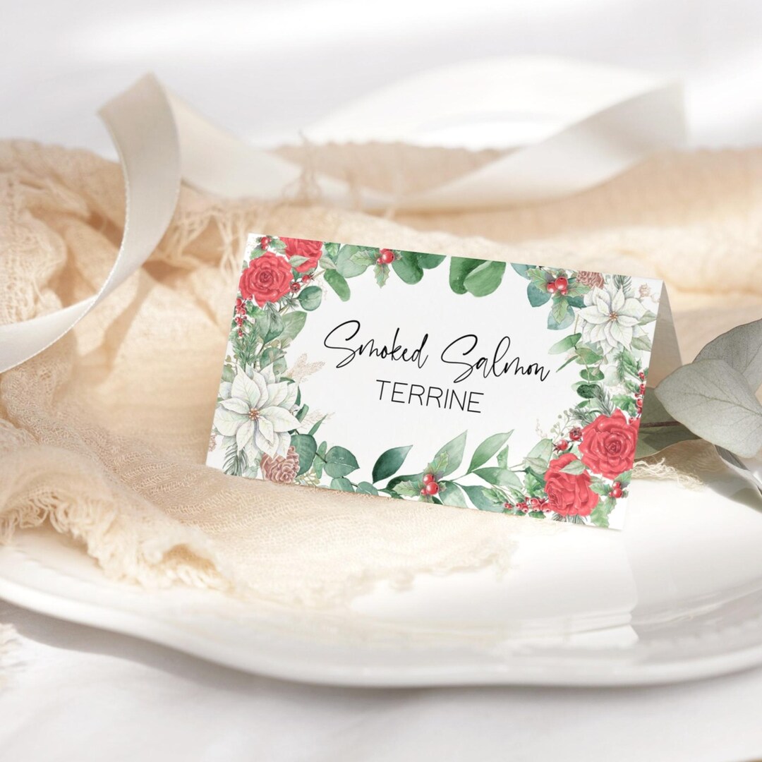Christmas Place Card Table Seating Cards Editable Template, Food Table ...