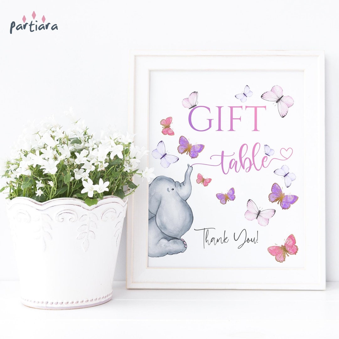 Gift Table Sign Elephant Baby Shower Party Gifts and Card Poster Decor ...